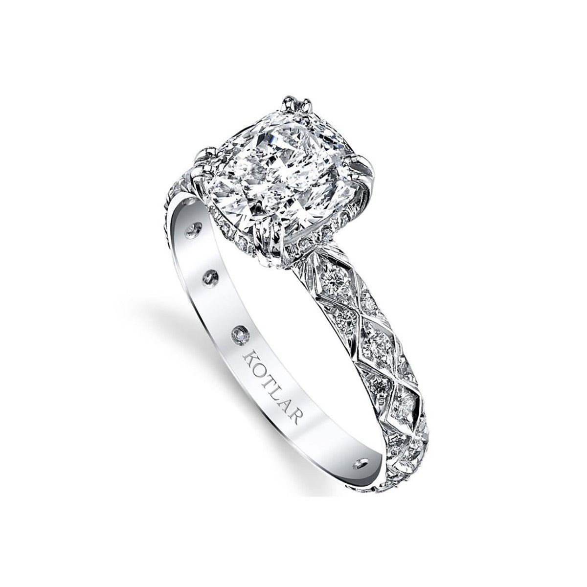 Platinum Kotlar Cushion Artisan Pave Diamond Ring | Sylvan's Jewelers