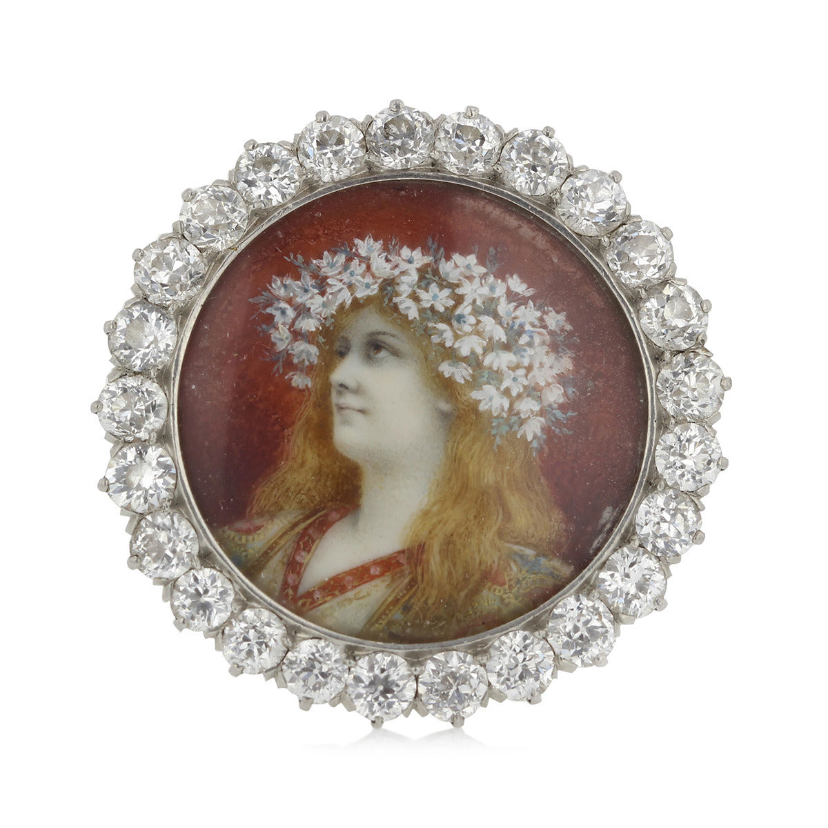 Victorian Diamond Hand-Painted Portrait Pin | Sylvan's Jewelers