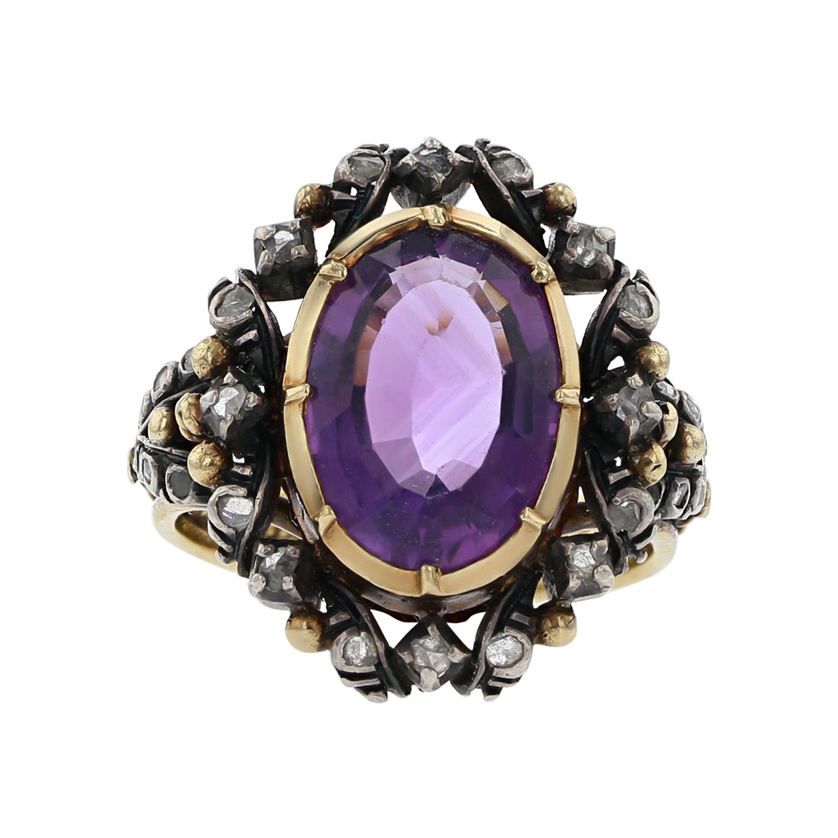 Victorian 19K Yellow Gold Amethyst and Diamond Ring | Sylvan's Jewelers